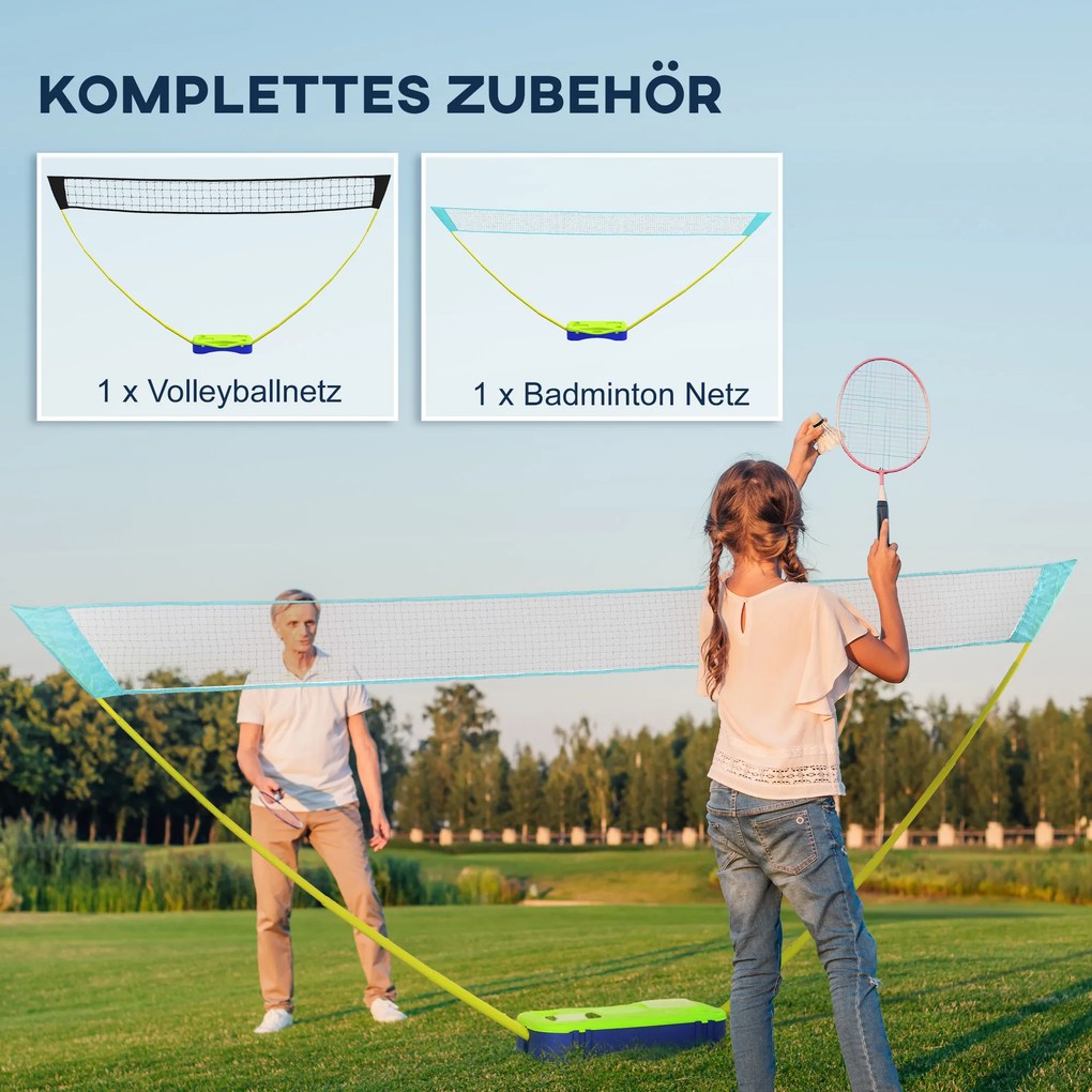 Badmintonový set 2 v 1 SPORTNOW s nastavitelnou sítí na badminton a volejbal, včetně přenosné tašky pro vnitřní i venkovní aktivity
