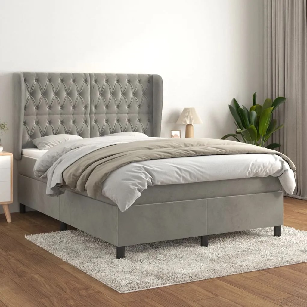 Box spring postel s matrací světle šedá 140x200 cm samet