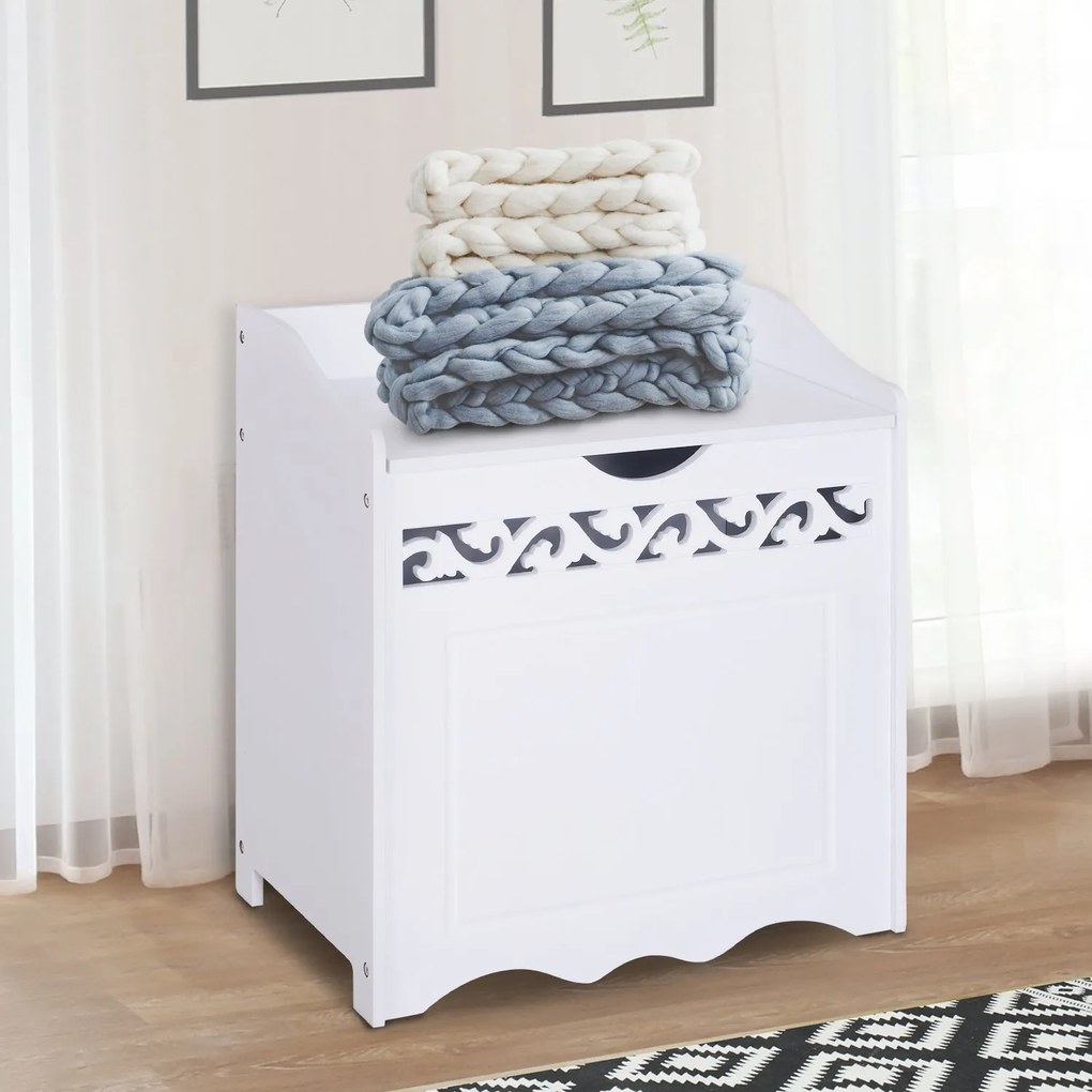 HOMCOM Dřevěný Koupelnový Skříňka, Úložná Skříň pro Ložnici, Obývací Pokoj, 55L x 34Š x 58V cm, Bílá
