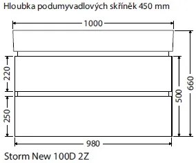 Intedoor skříňka s umyvadlem Storm New 100D 2Z Varianta: K011 Borovice krém