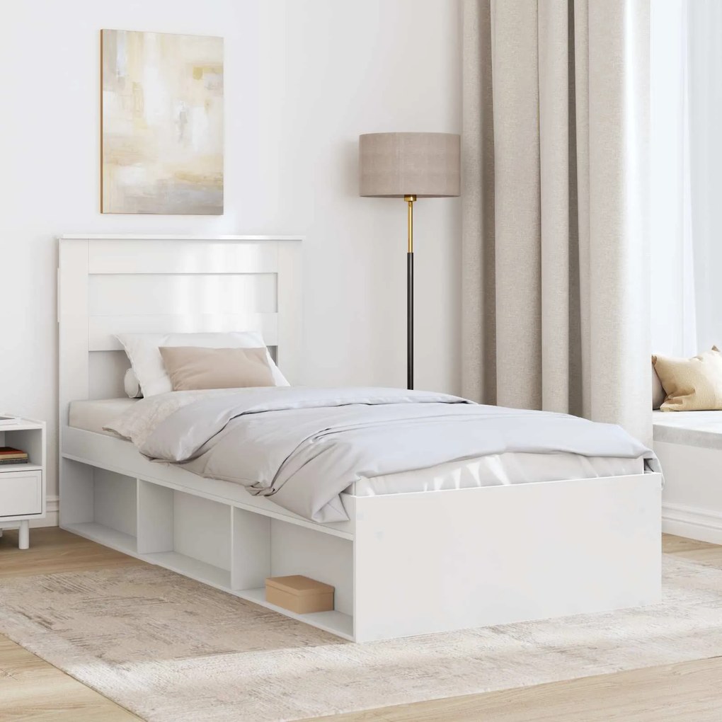 Rám postele s čelo Bílá 100 x 200 cm Masivní borové dřevo 3409791