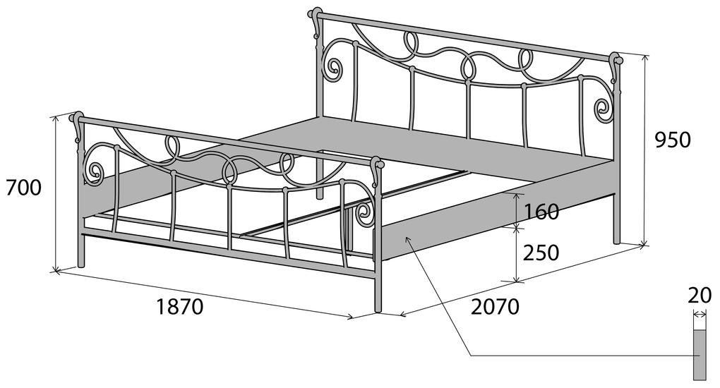 Nábytek ATIKA s.r.o. Kovová postel NORA Povrchová úprava: stříbrná RAL 9006, Rozměr: 100 x 200 cm