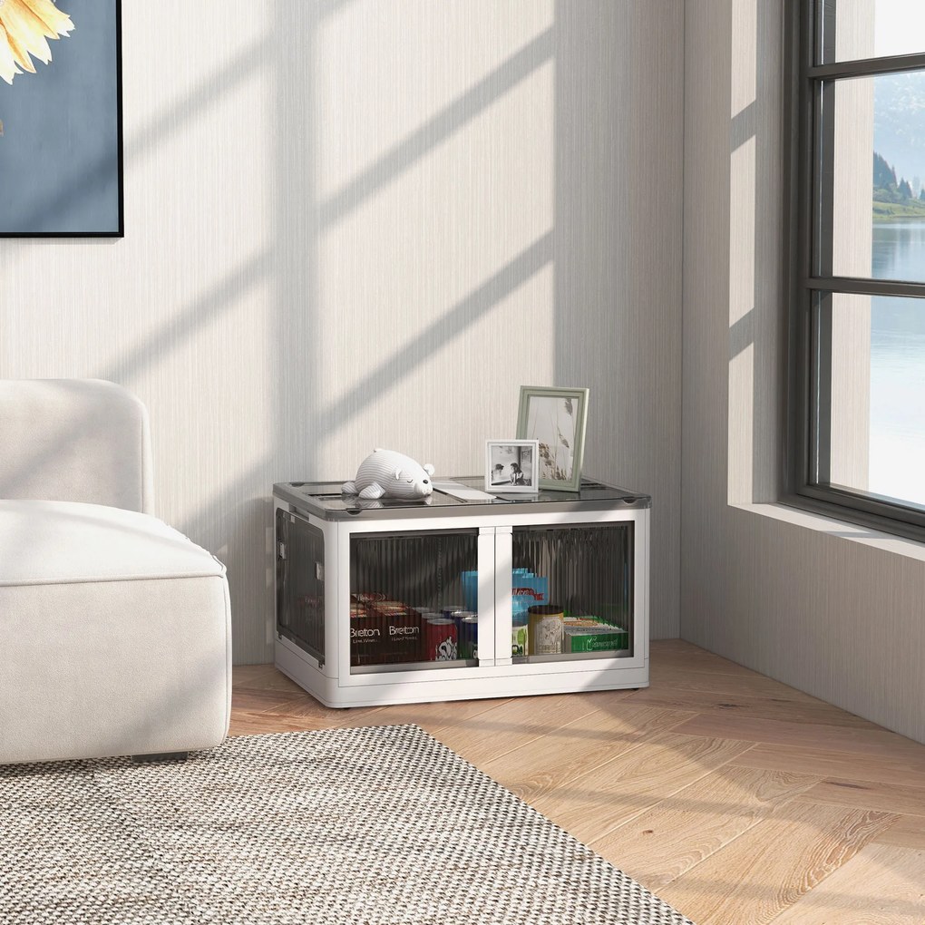 Úložný box Outsunny truhla 69L stohovatelný úložný box s kolečky skládací úložný box s pětistranným přístupem v bílé barvě | Aosom.de