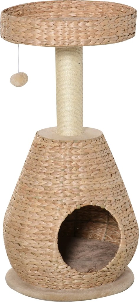 PawHut Kočičí strom s škrabadlem, nábytek pro koťata, s kočičí jeskyní, kuličkovým hračkem, sisal, měkký plush, výška 82,5 cm, žlutý