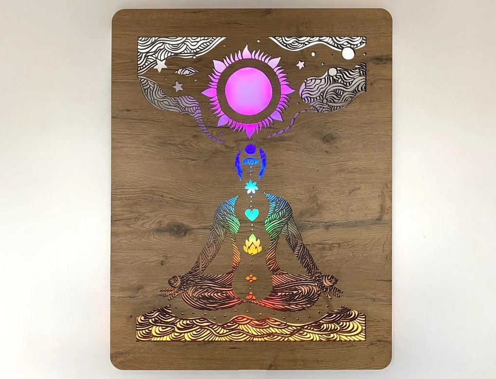 Li-Go "Čakry" světelný obraz s baterií 70x90cm varianta ovládání: manuál/pohybové čidlo, provedení povrchu: bílá