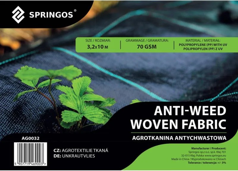 Agrotextilie proti plevelu 3,2m x 10m, zesílená, černá SPRINGOS AG0032