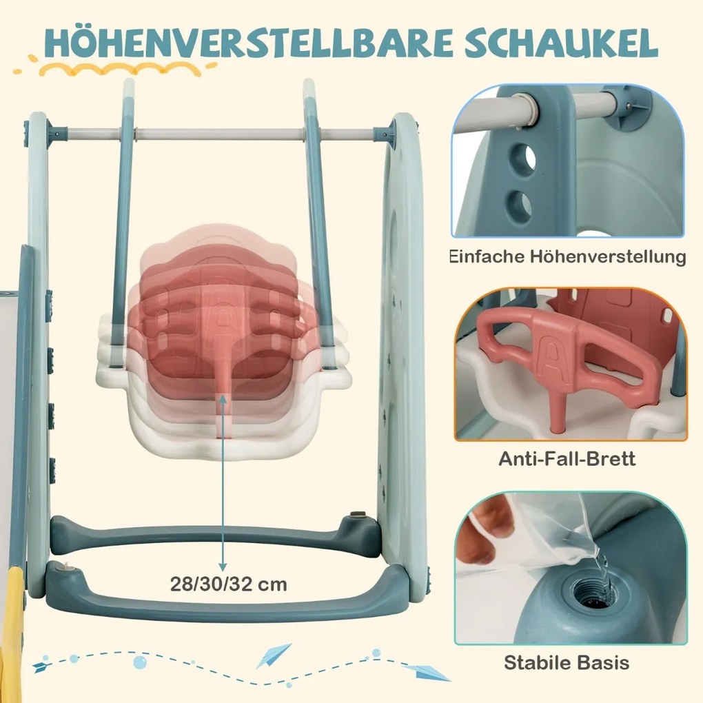 Costway Dětská houpačka se skluzavkou výškově nastavitelným sedátkem 4 v 1