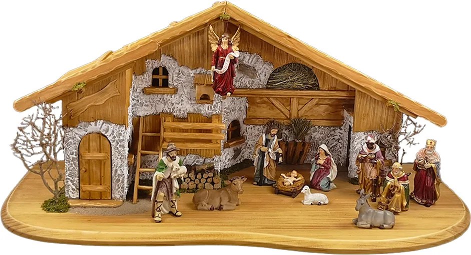 AMADEA Dřevěný osvětlený betlém s figurkami 80 cm