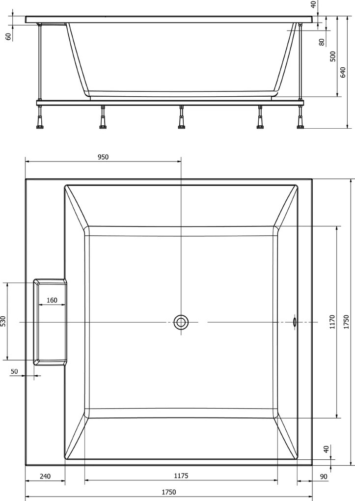 Polysan Came 175 x 175 cm vana čtvercová akrylátová 23611