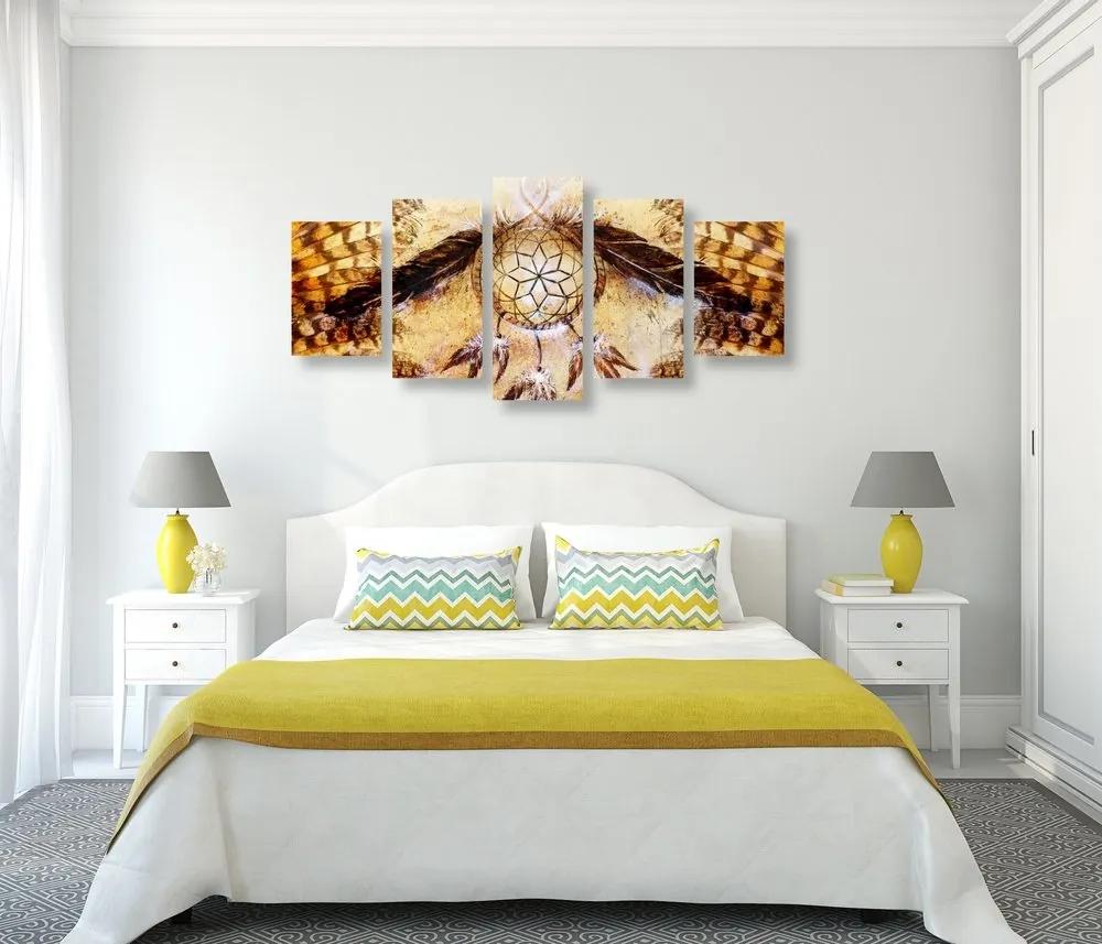 5-dílný obraz indiánský lapač snů - 100x50 cm