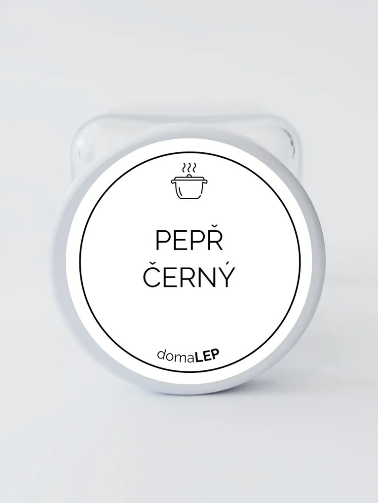 Samolepka na kořenky PEPŘ ČERNÝ bílá 5 cm základní písmo