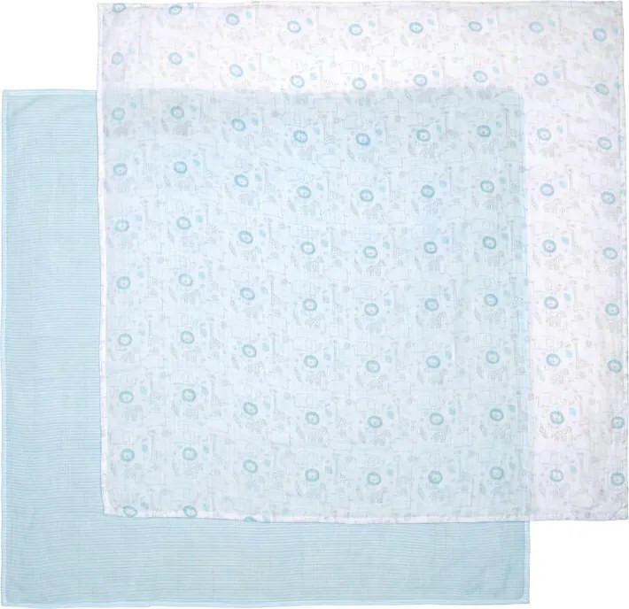 SCANquilt dětská mušelínová osuška BAMBOO - set 2 ks proužky+zvířátka světle modrá dětská osuška