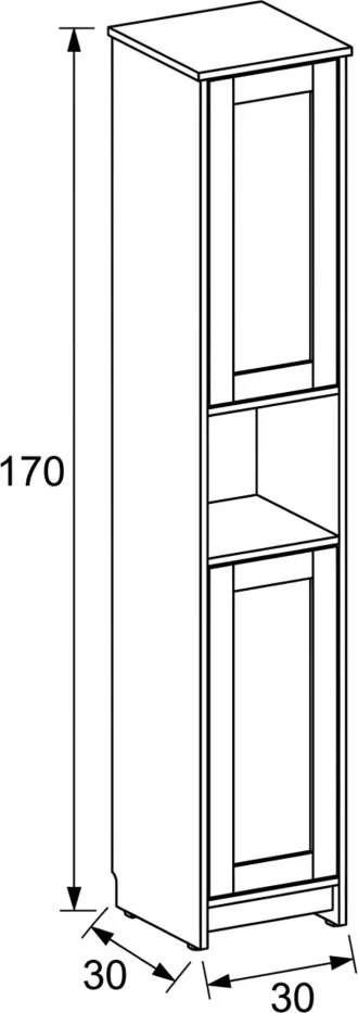 Koupelnová skříňka 30x30x170cm AUK-E1166 WT, mdf, bílá