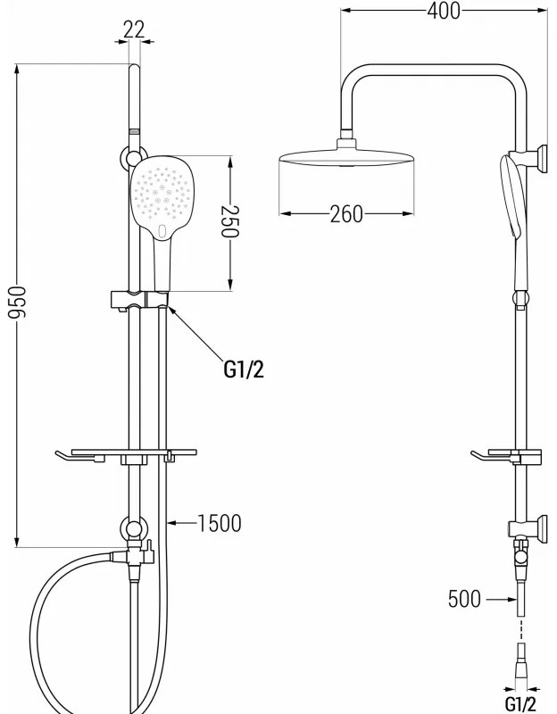Mexen sprchový set T22 s horní hlavicí čtvercovou, chromová, 798222293-00