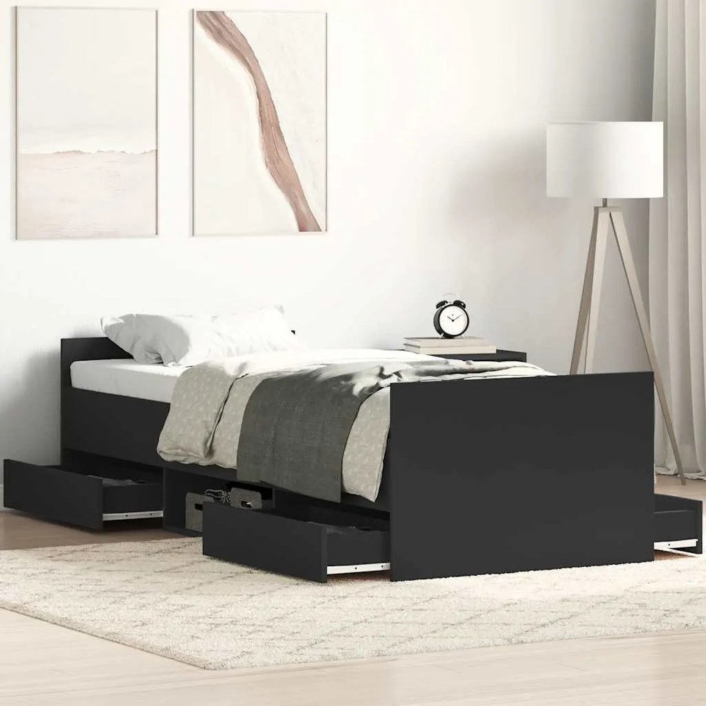 Rám postele s hlavovým a nožním čelem černý 90 x 200 cm 3203804