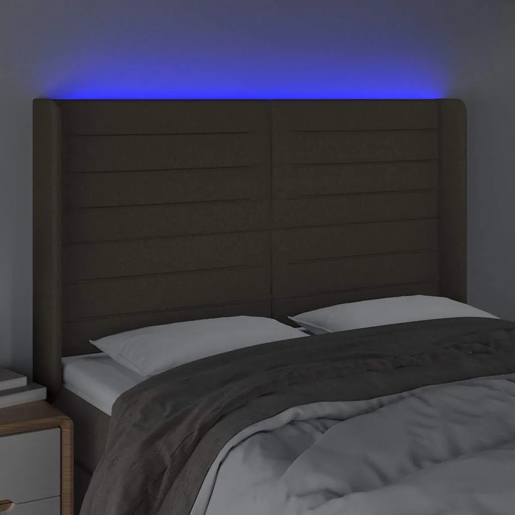 Čelo postele s LED taupe 147 x 16 x 118/128 cm textil 3124190