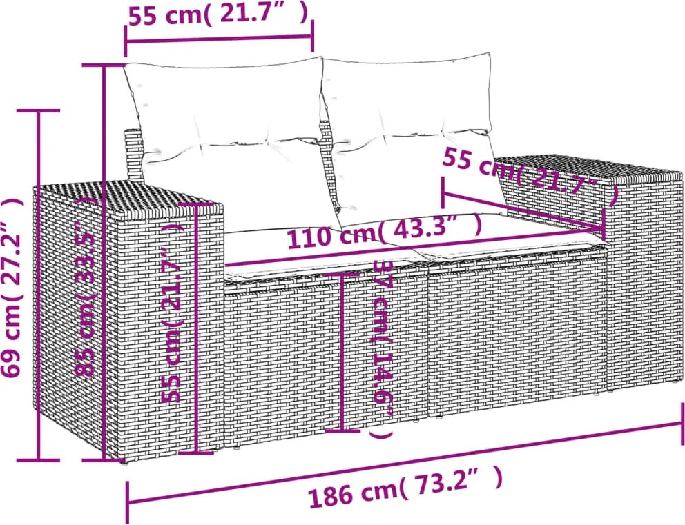 3dílná zahradní sedací souprava s poduškami černá polyratan 3222254