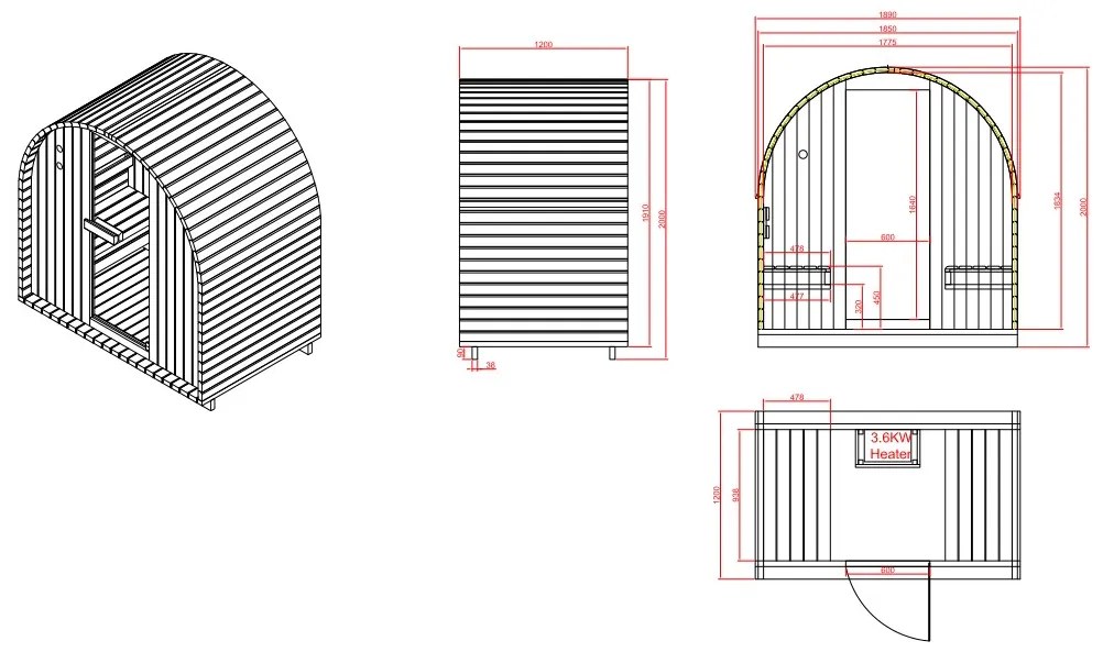 RAKOUSKÝ produkt - Venkovní sauna ISLAND - L pro 2 osoby 189x120x200 (F90120)