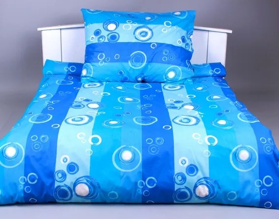 Krepové povlečení české výroby 140x200 na 2 postele - Ariel modré bubliny Lobles