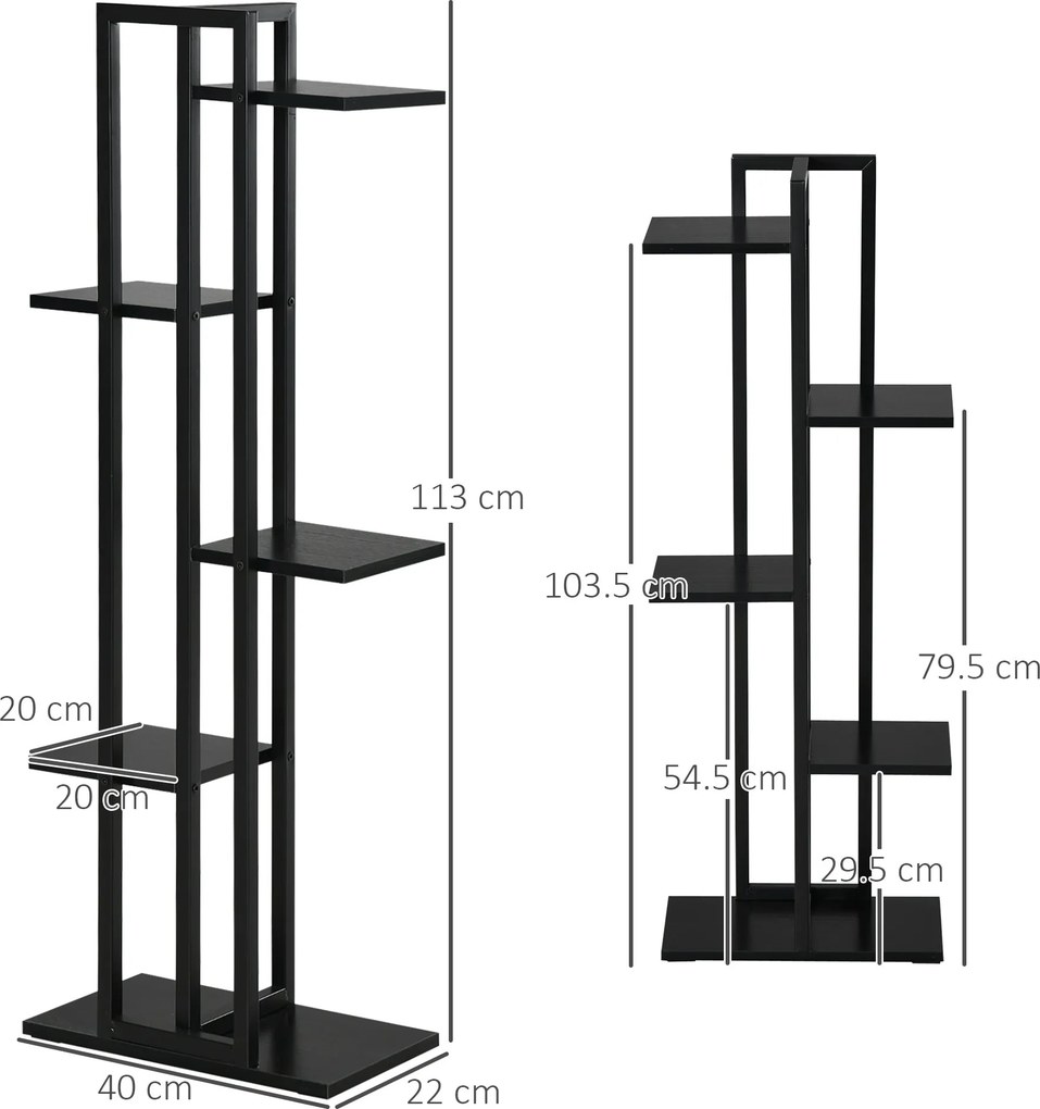 Outsunny 5-patrový stojan na květiny do interiéru a exteriéru z MDF a oceli, 40x22x113 cm, černý