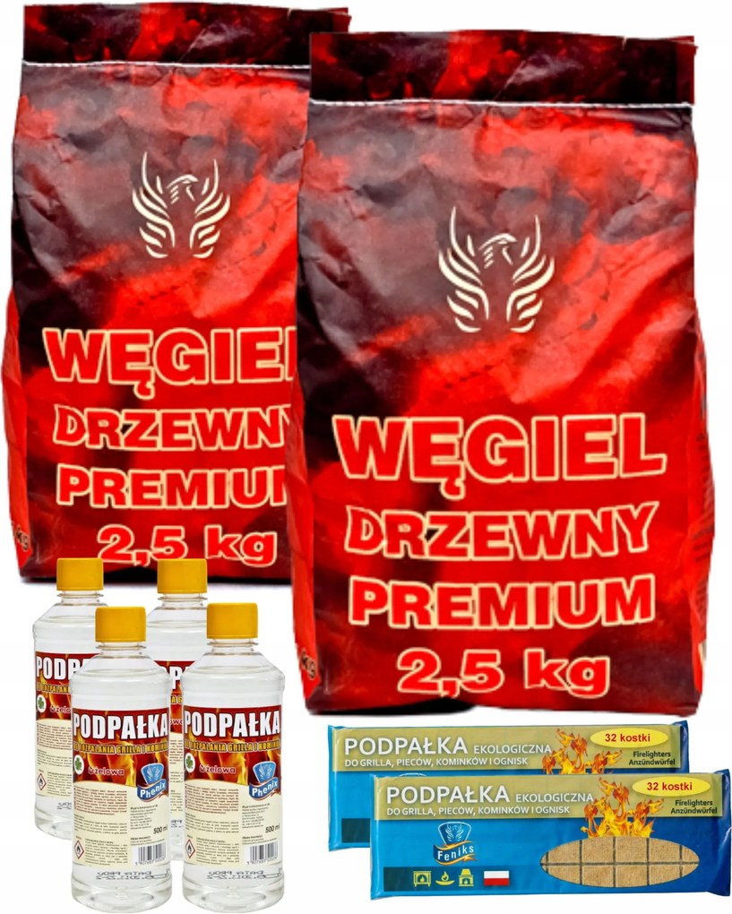 Dřevěné uhlí 5kg, Podpalovač na zapálení grilu Sada na grilování
