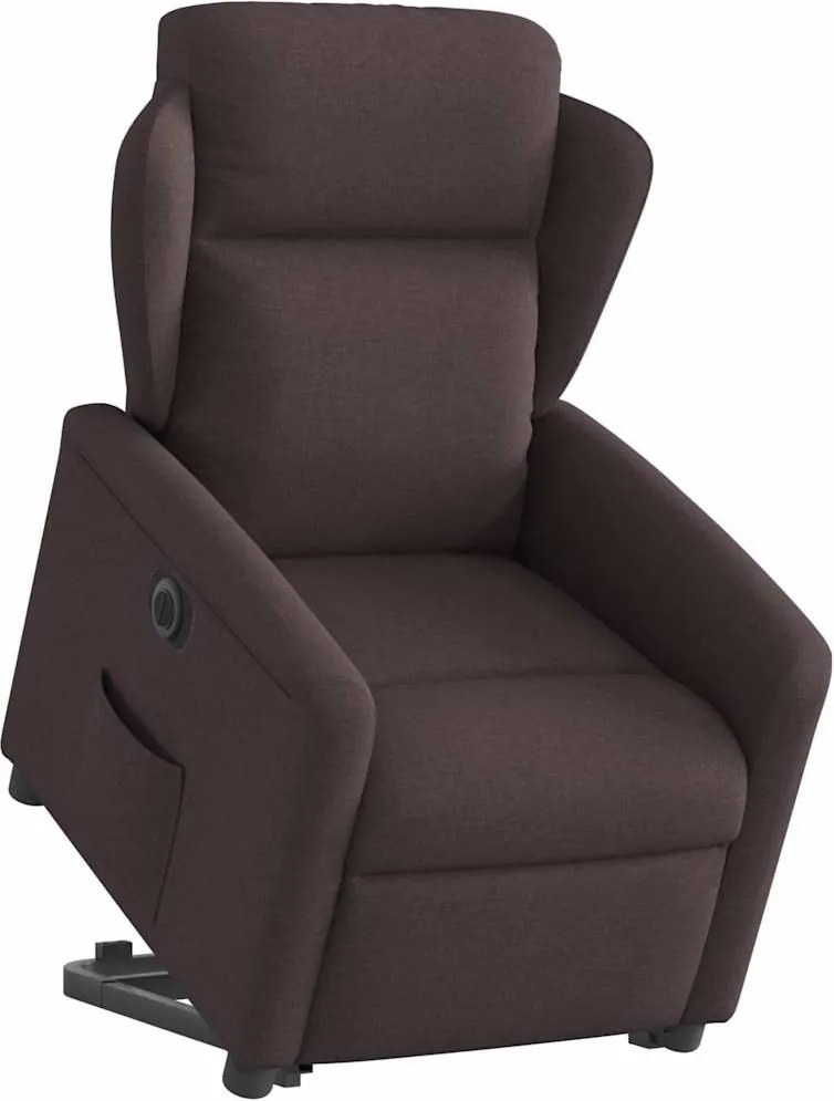 Elektrické zvedací polohovací křeslo tmavě hnědé textil 3303159