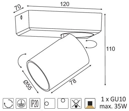 ACA DECOR Nástěnné bodové svítidlo ELITIS max. 35W/GU10/230V/IP20, černá barva