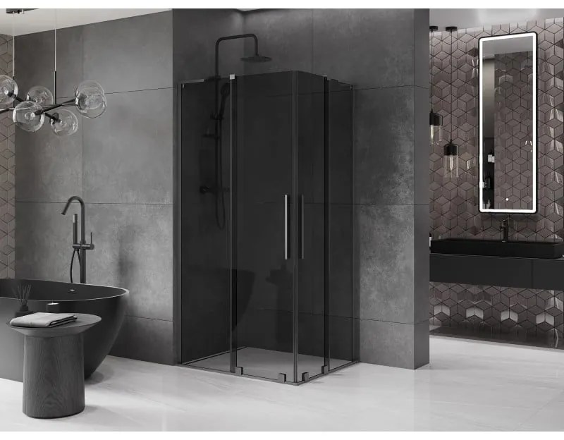 Mexen Velar L Duo, sprchový kout s posuvnými dveřmi 100 x 90 cm, 8mm šedé sklo, broušený grafit, 871-100-090-02-43-66