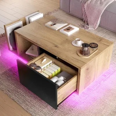 Aosom Multifunkční retro jídelní podstavec s integrovaným LED osvětlením, klasický dřevěno-kovový design, úložný prostor s možností samostatného stmí…