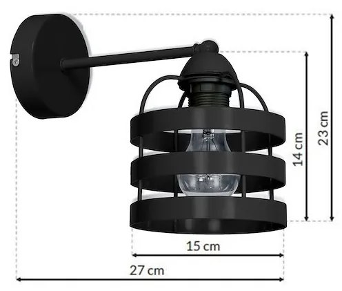 Nástěnné svítidlo Lars, 1x černé kovové stínítko, b