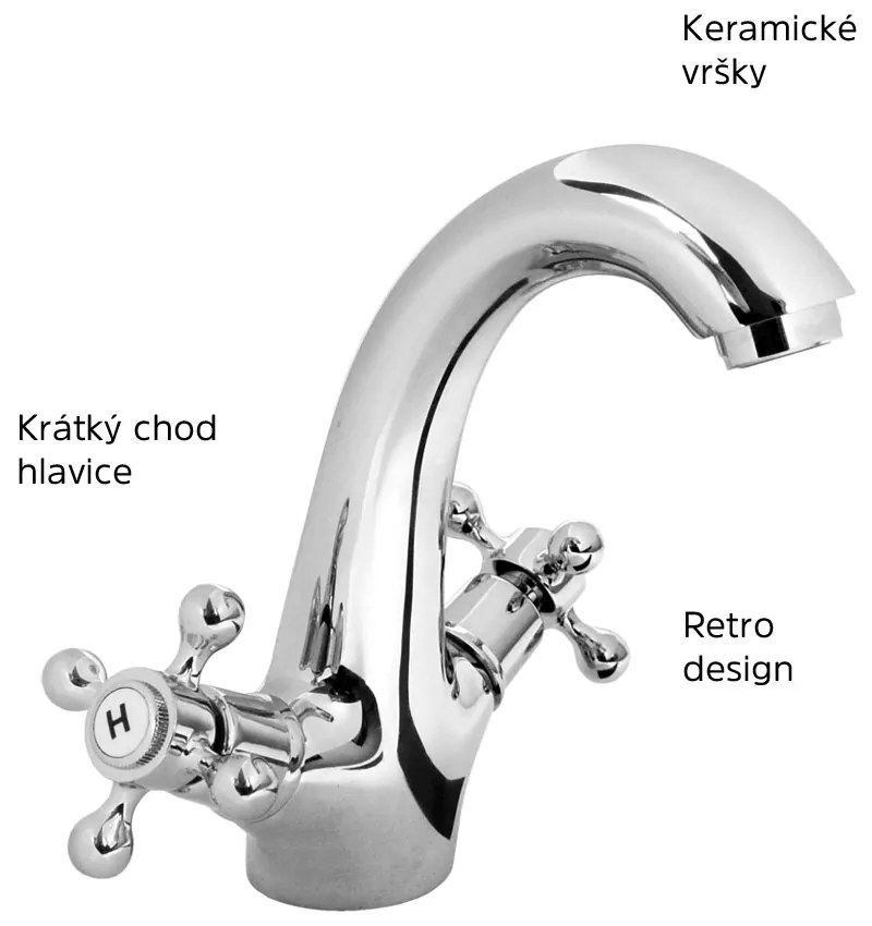 Mereo Retro Viktorie umyvadlová stojánková baterie bez výpusti mosaz chrom CBL10101