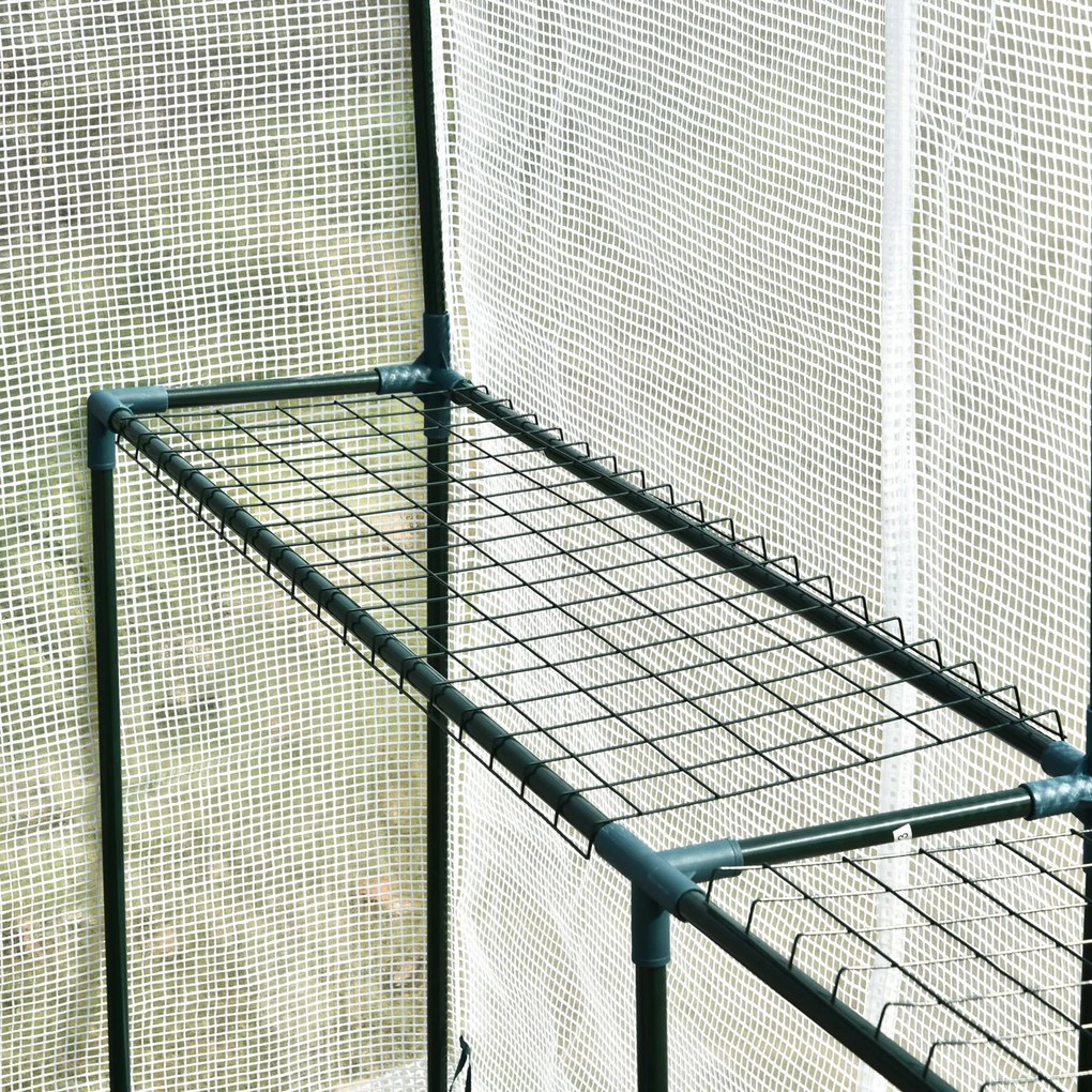 Fóliový skleník Outsunny, průchozí skleník se 4 policemi, skleník na rajčata, skleník, chladicí rám s dveřmi, PE, 120x186x190cm