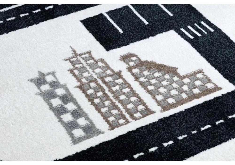 Dětský kusový koberec Závodní dráha krémově bílý 200x290cm