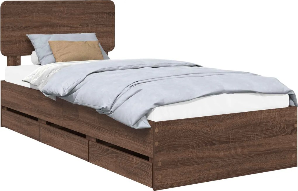 Rám postele se zásuvkou Hnědý dub 75 x 190 cm Dřevěný materiál 3412240