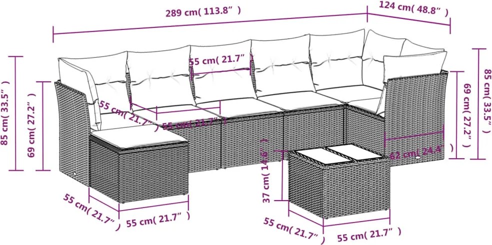 8dílná zahradní sedací souprava s poduškami hnědá polyratan 3249822