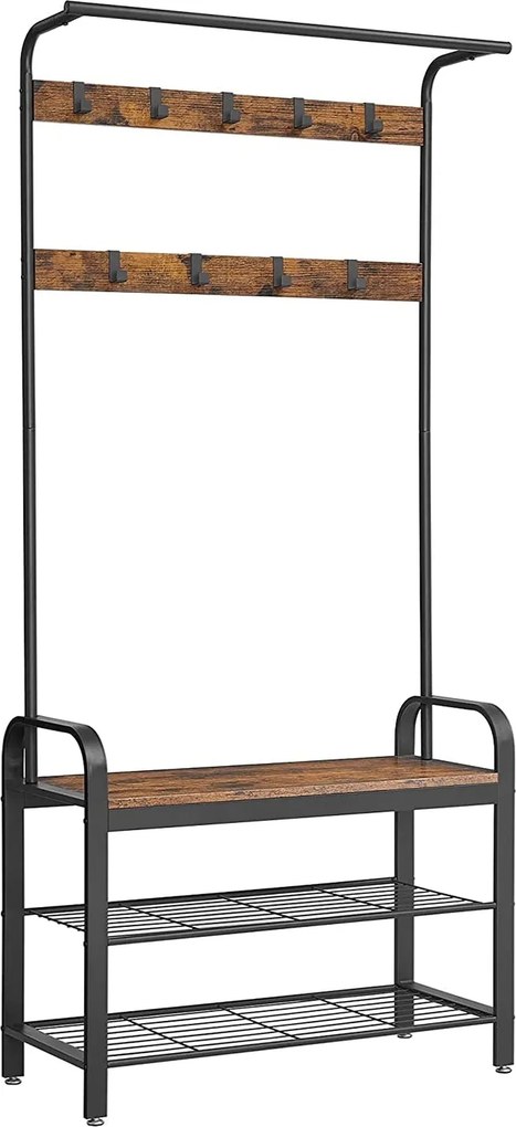 Věšák na kabáty, předsíňová stěna s úložným prostorem na boty, 84 x 183 x 33,7 cm, rustikální hnědá
