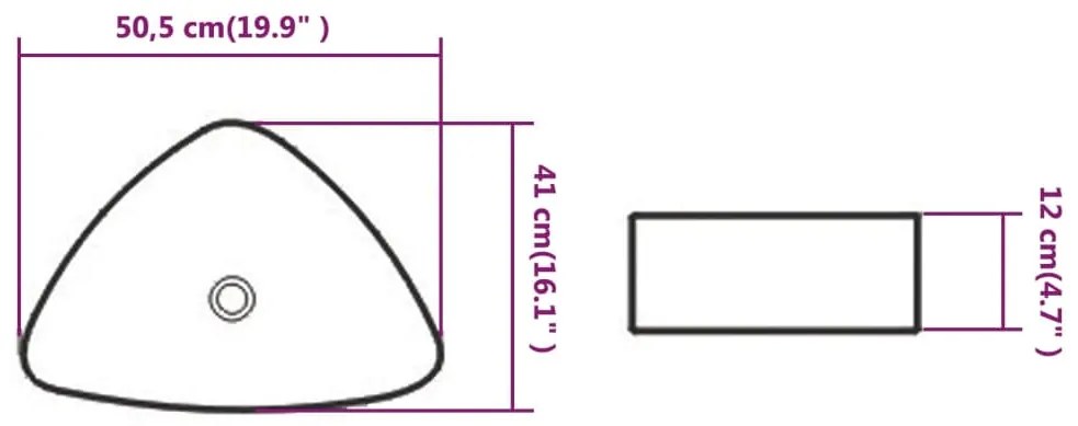 vidaXL Marketos Umyvadlo trojúhelníkové keramické bílé 50,5x41x12 cm