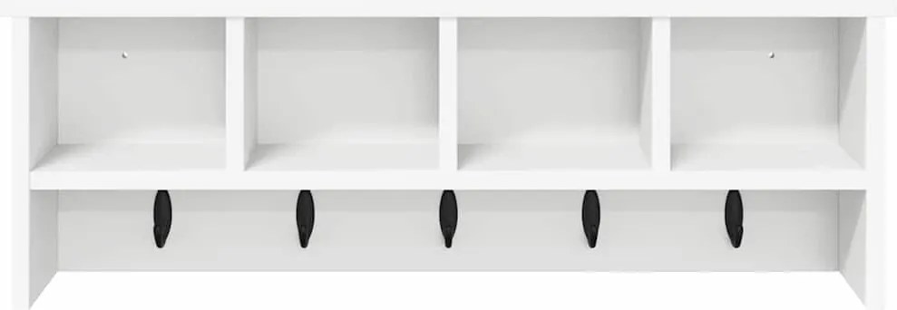 věšák, nástěnný, 4 poličky, háčky, kompozitní dřevo, 26x75x16 cm, bílá, Dekorino TK20260021