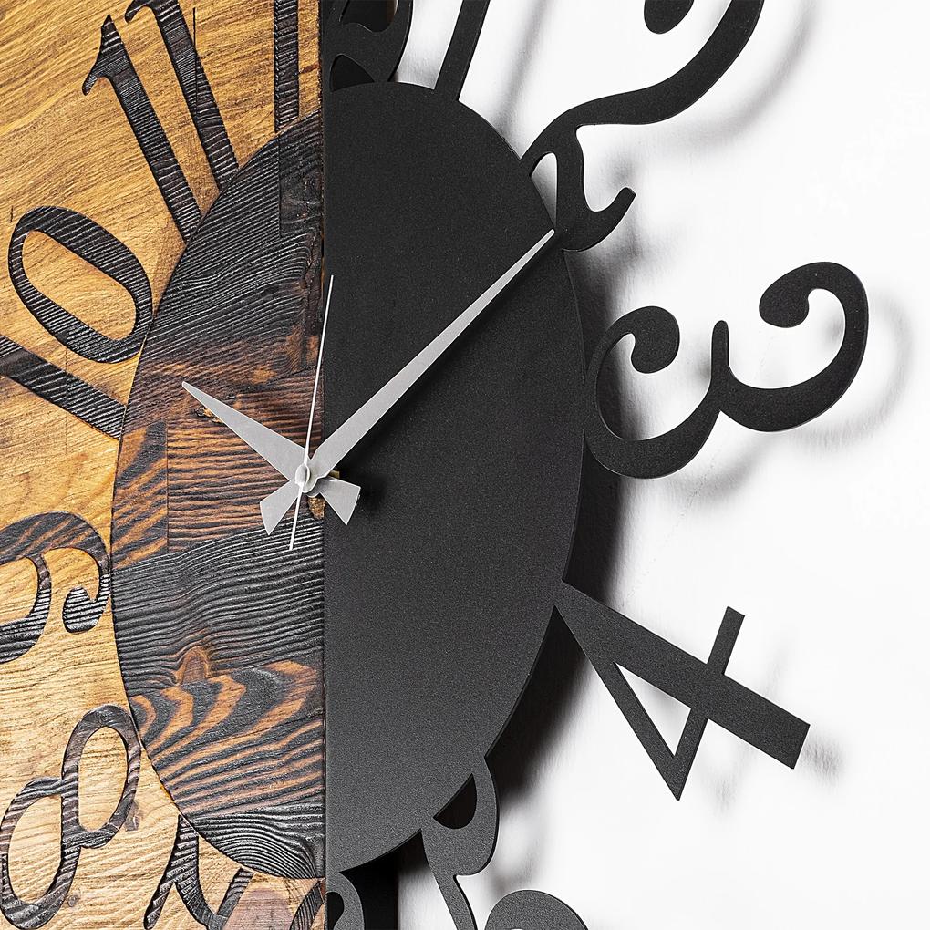 Wallexpert Dekorativní nástěnné dřevěné hodiny Wooden Clock 7, Ořech, Černá