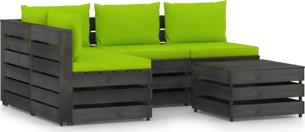 vidaXL 5dílná zahradní souprava s poduškami zeleně impregnované dřevo [3068257] Barva: Černá a šedá