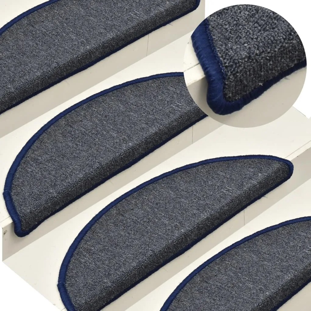 Schodové rohože 15 ks 56 x 17 x 3 cm tmavě šedé a modré, půlkulaté 322364