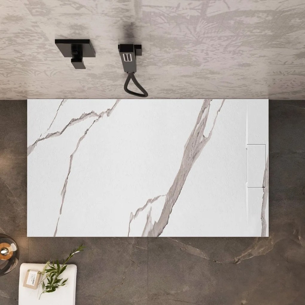 Rea Bazalt Carrara, SMC sprchová vanička 90x120, bílá-kamenný vzor, ​​REA-K7001