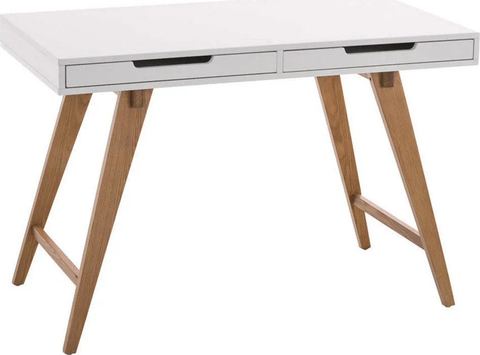 BHM Germany Moderní pracovní stůl se zásuvkami, 110 cm, praktický stůl, bílá, dubové dřevo, kancelářské vybavení Barva: dřevo / bílá