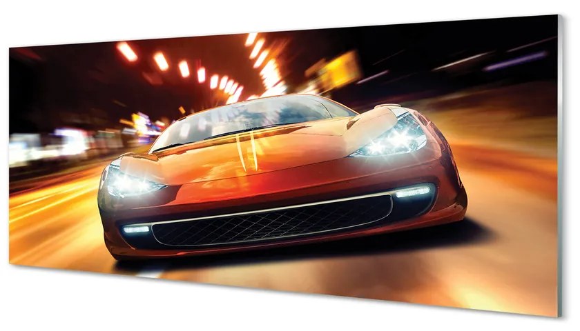 akrylový obraz Sportovní auto světla města 120x60 cm