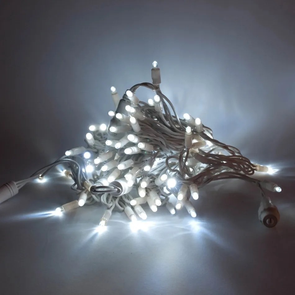 Easy Fix LED světelný řetěz, 20 m, venkovní, ledově bílá, 120 diod, bílý kabel, IP67
