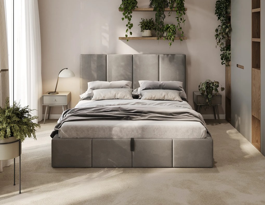 ComfortMatrace Čalouněná postel se zvedacím roštem a úložným prostorem Valencia Barva: Khaki/Khaki, Rozměr: 180x200 cm, Výška čela u hlavy: 88 cm