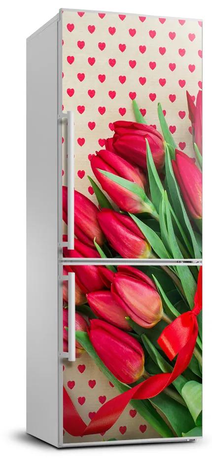 Wallmuralia Foto nálepka na ledničku Červené tulipány 60x180 cm