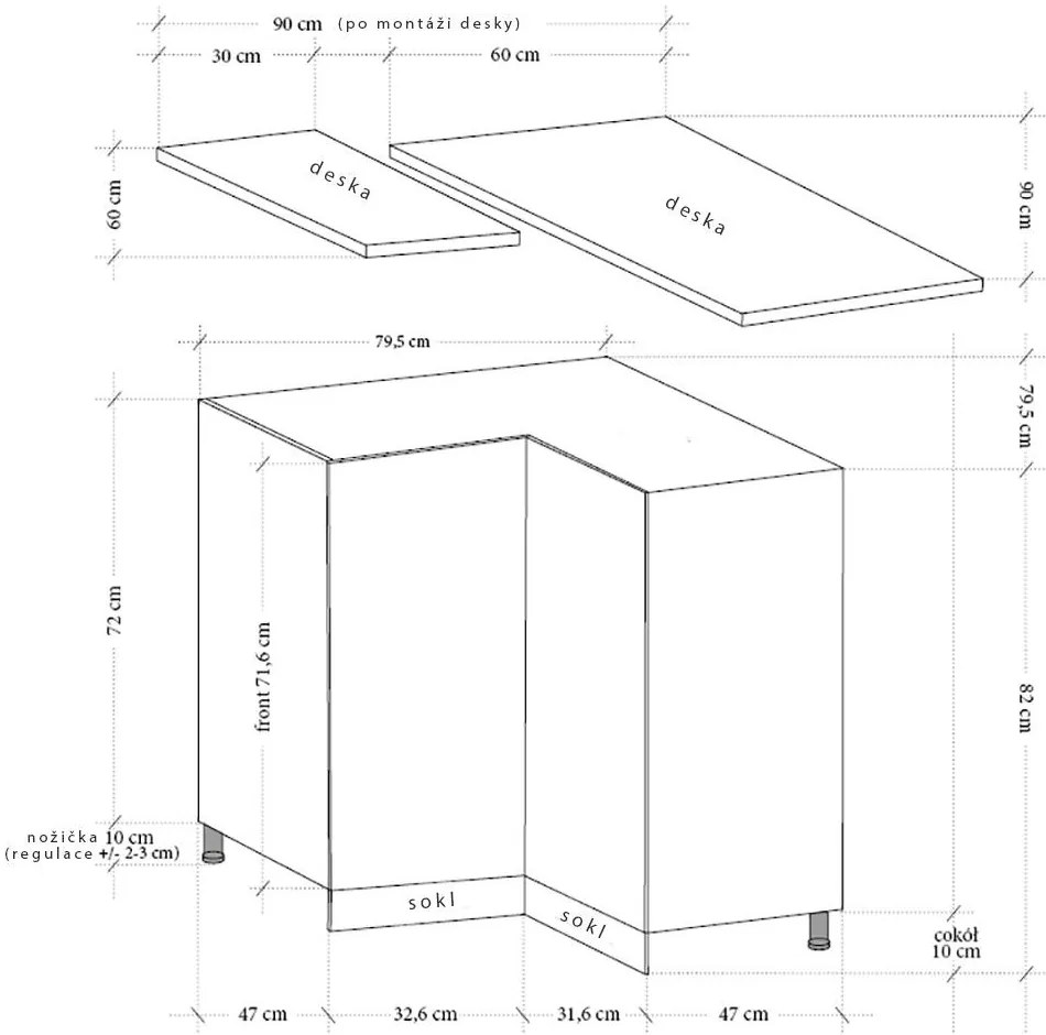 ASPEN gr | dolní skříňka D90N rohová | šedá lesk