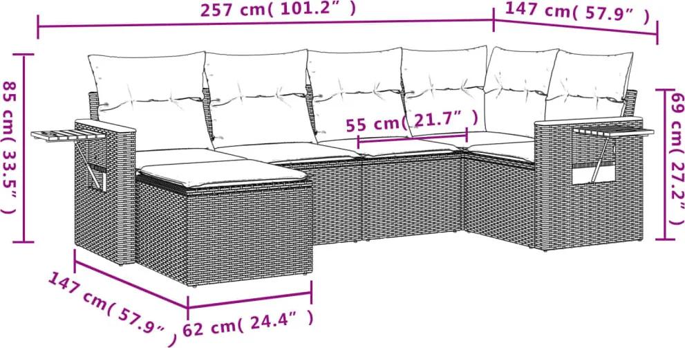 vidaXL 6dílná zahradní sedací souprava s poduškami polyratan [3259417] Barva: Černá a krémová
