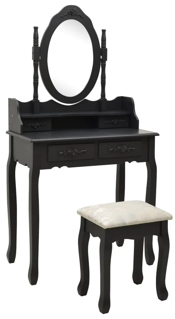 289316 vidaXL Toaletní stolek se stoličkou černý 75 x 69 x 140 cm pavlovnia